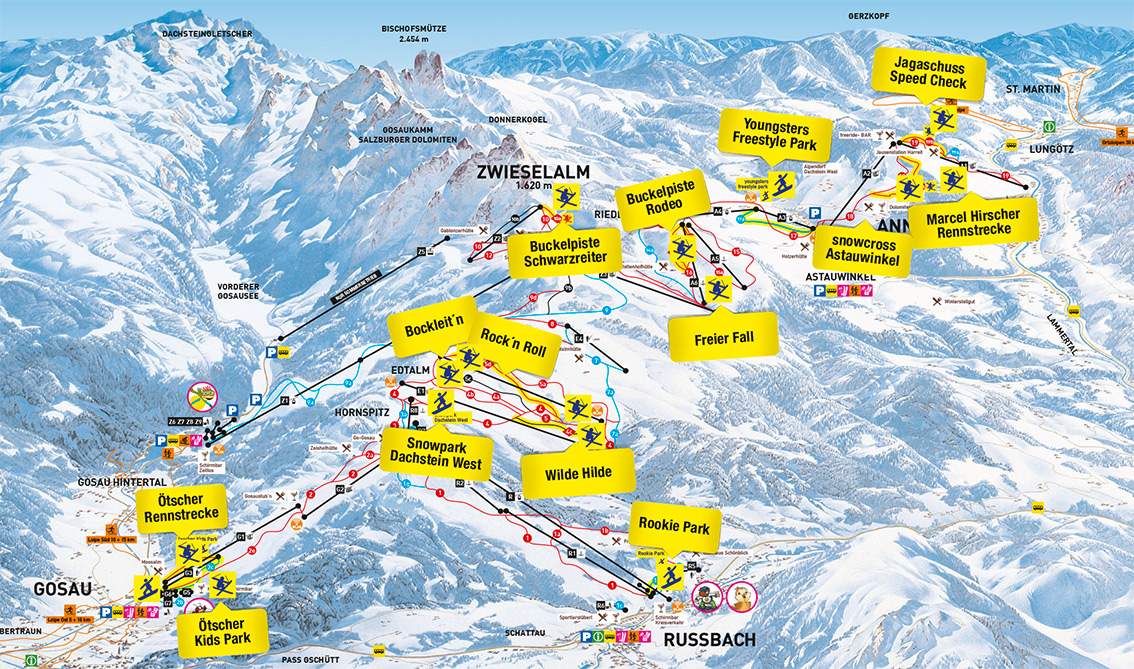 Pistekaart Dachstein West – Gosau/Russbach/Annaberg